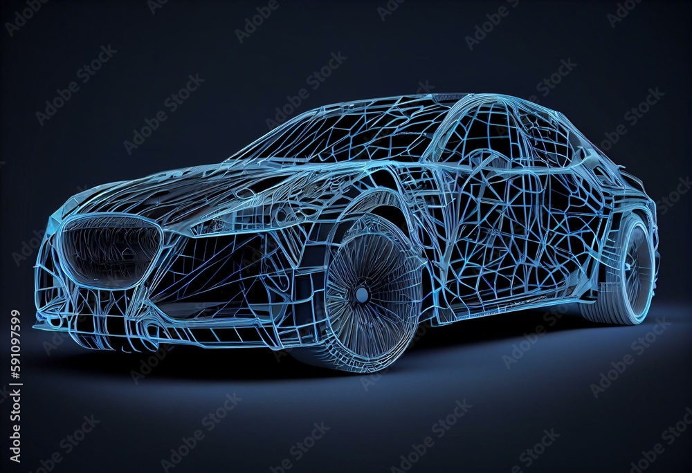 3d generic car wireframe with black background, Frontside Futuristic AR ...