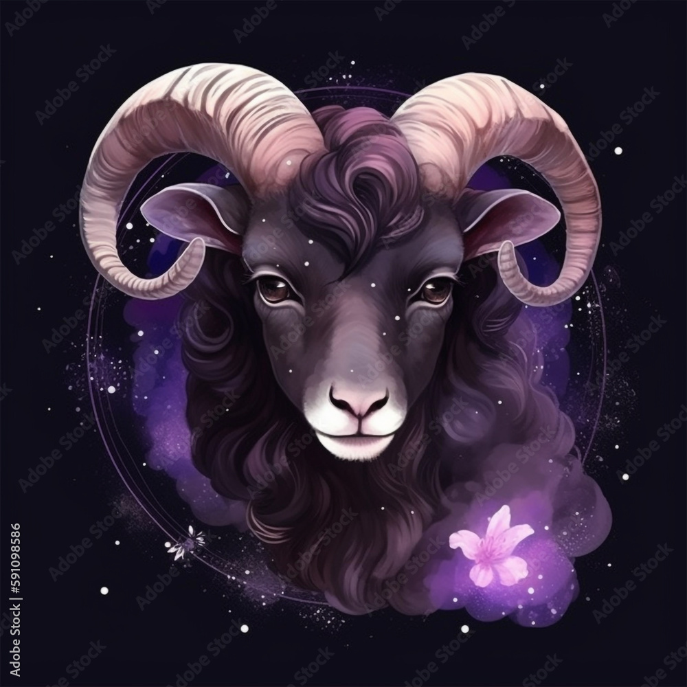 Aries zodiac signs purple black background twinkling stars (ai tools ...