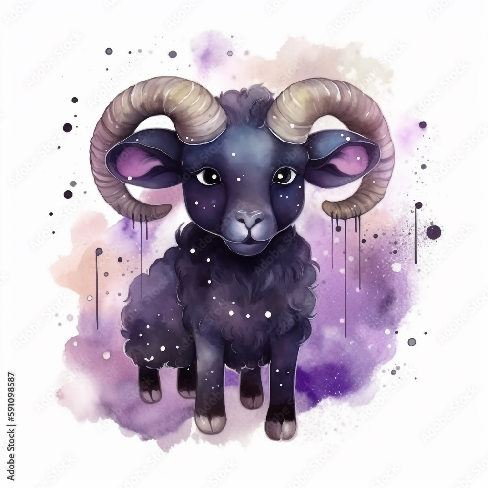 Aries zodiac signs purple black background twinkling stars (ai tools ...