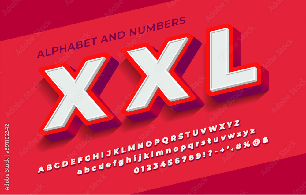 Italic modern red bold font and alphabet with 3d effect and shadow ...
