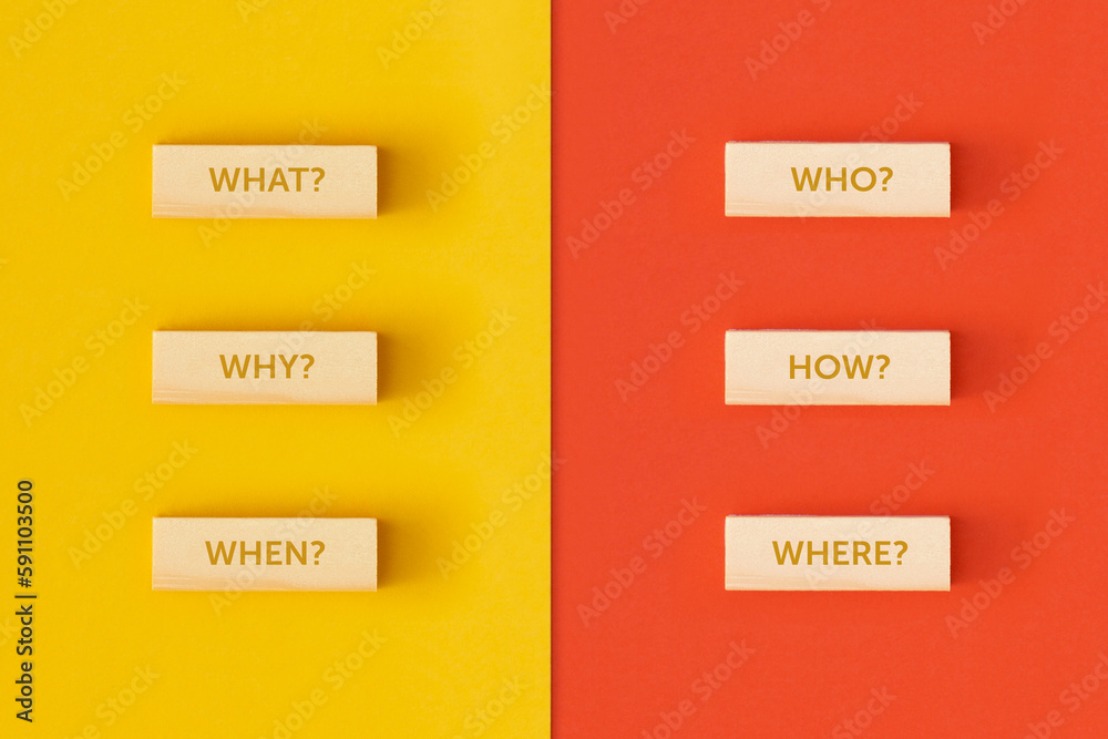 Who, why, how, what, when and where questions for brainstorming Stock ...