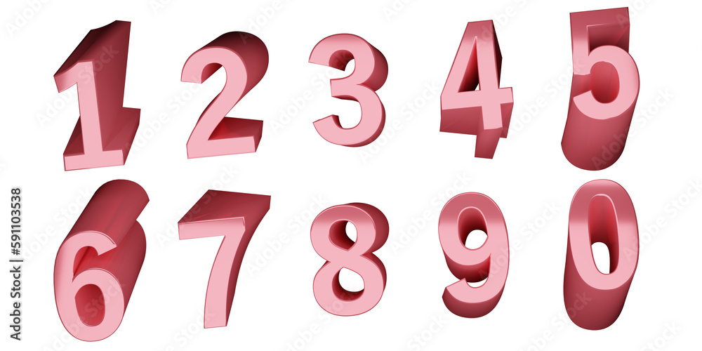 3D numbers isolated on transparent background. Set of all numbers in ...