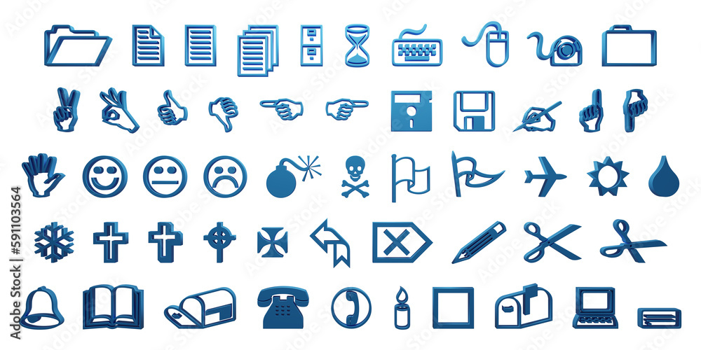 Set of symbols and icons isolated on transparent background. Blue 3D ...