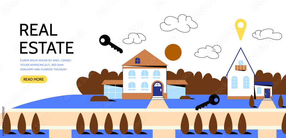 Real estate landing page. Buying house or apartment. Real estate agency ...