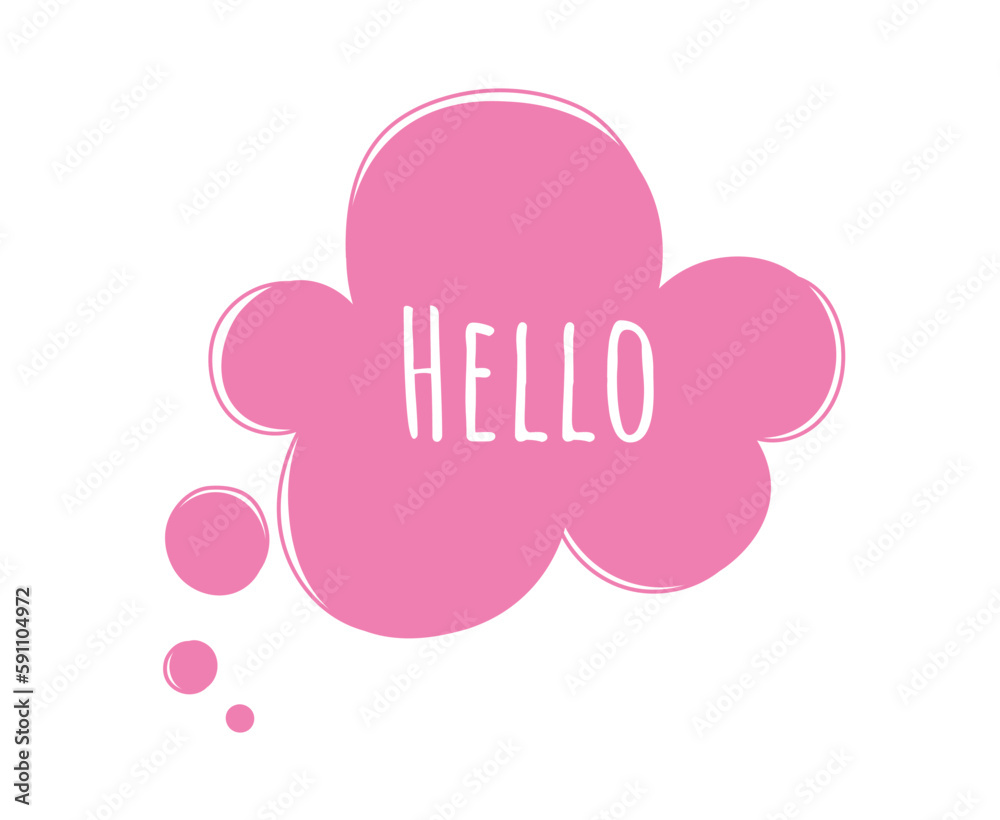 Speech bubble Hello. Pink cloud with inscription. Communication and ...