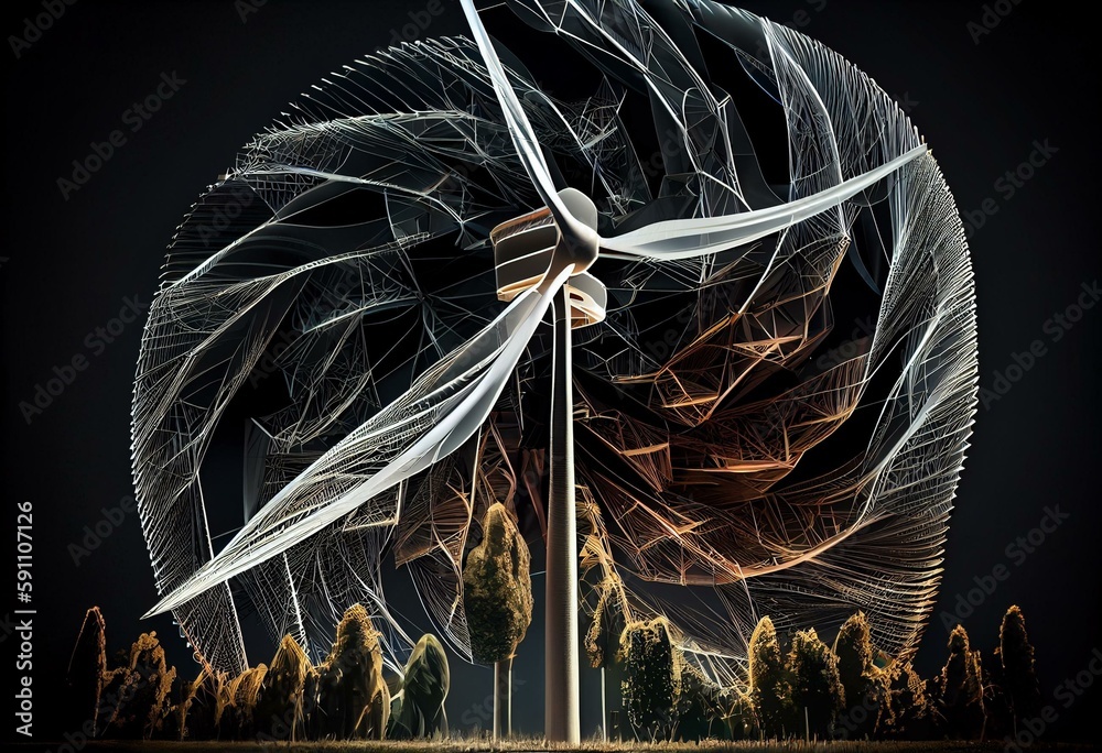 Wind turbine eco power technology concept with particle line art ...