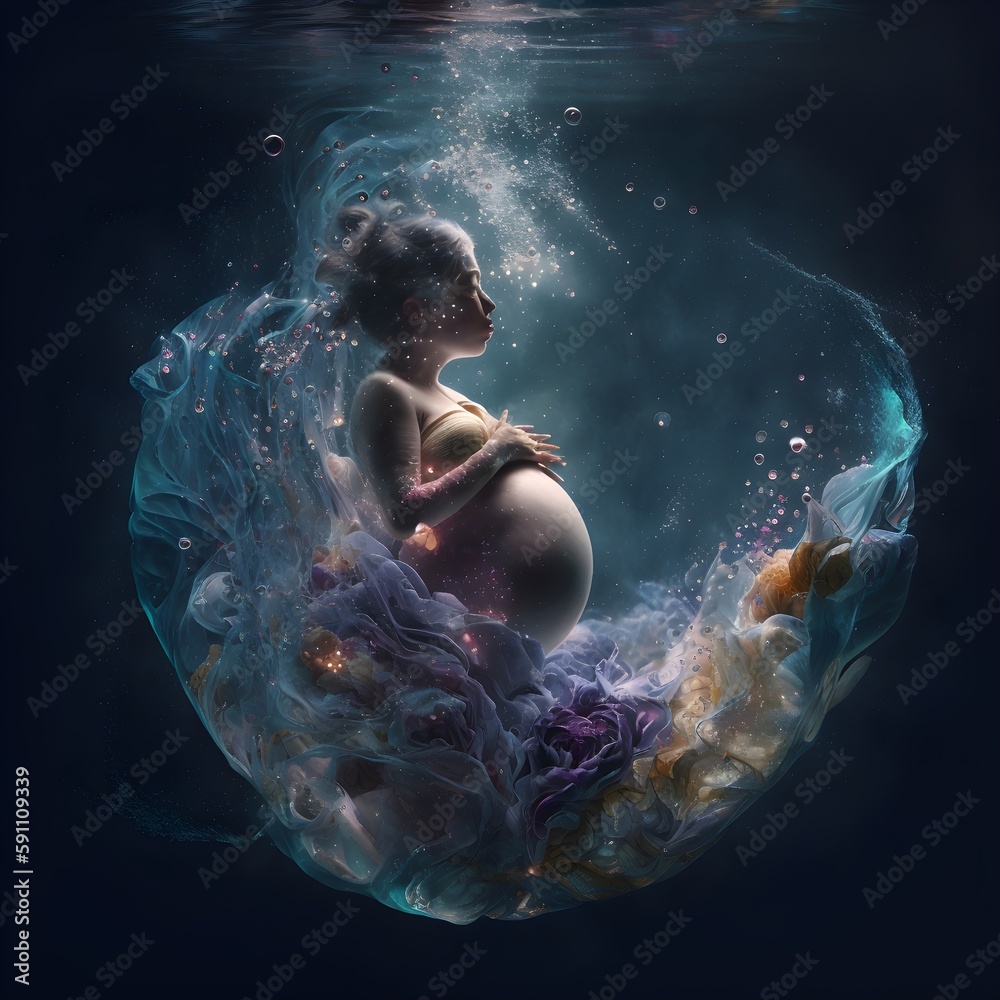 ultrarealistic astonishing pregnant woman giving birth in the water ...