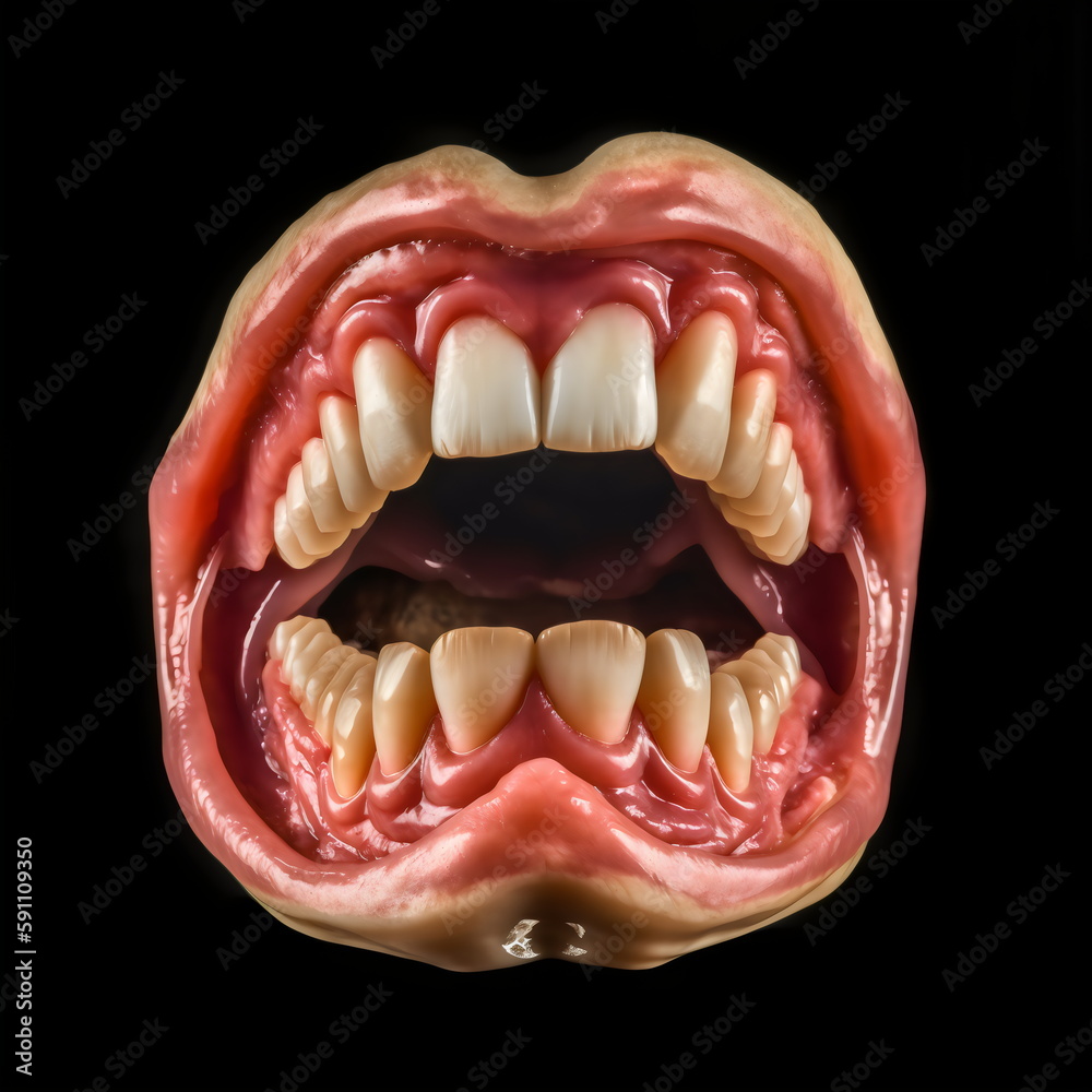 horror rotten teeth and mouth dentures isolated on black, made with ...