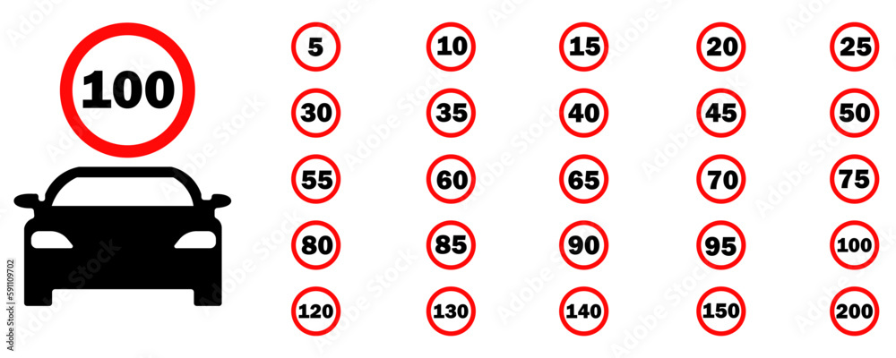 Speed limit 20 - 160 km/h around traffic signs traffic icon set flat ...