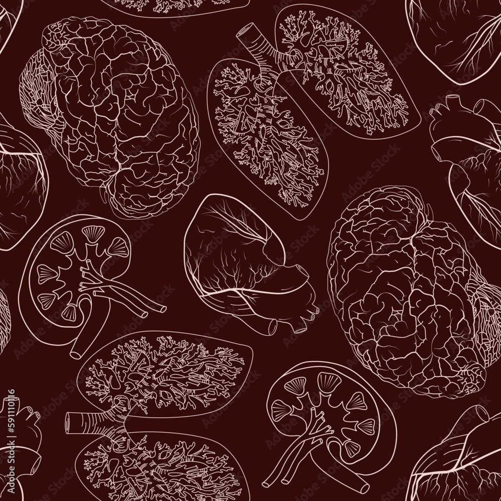 seamless pattern with human body parts. realistic anatomical background ...