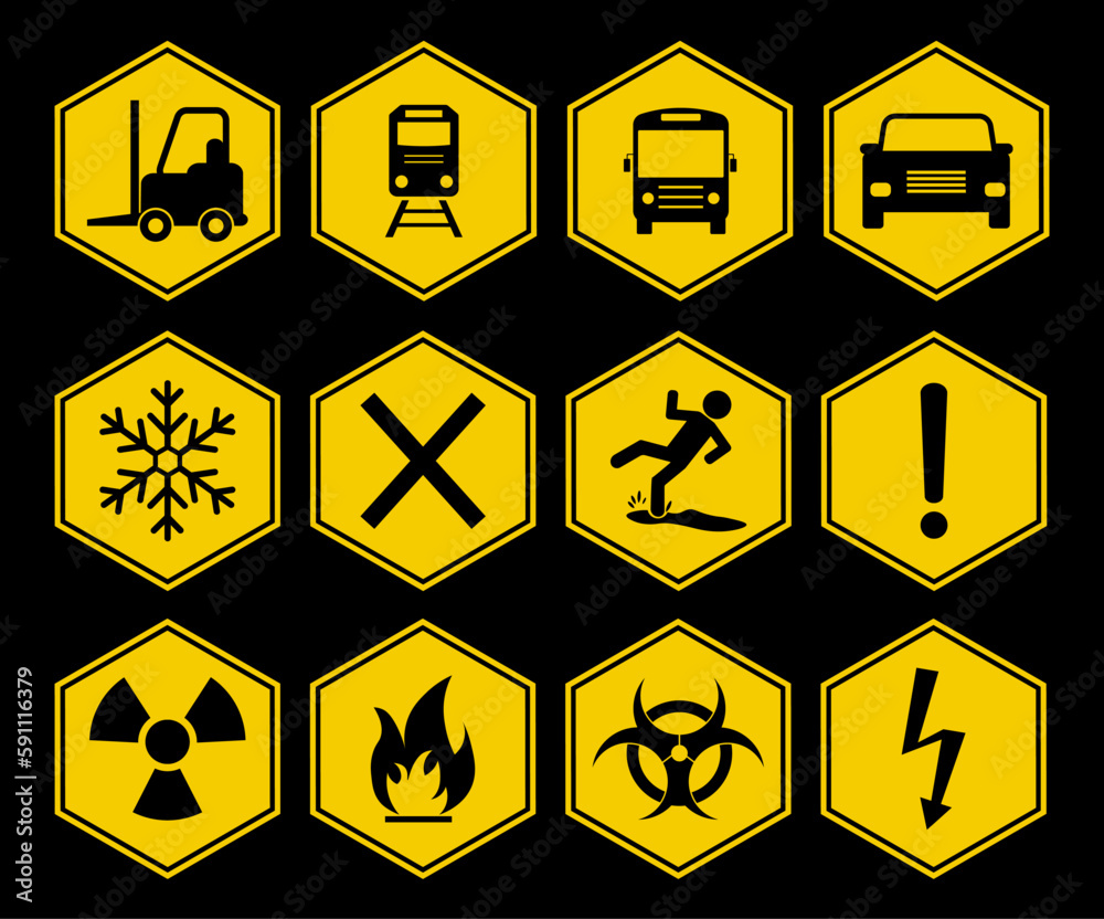 Vector hazardous material signs. Warning signs.Signs of danger and ...