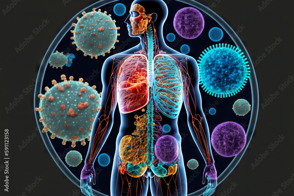 concept of microbiology on viral s in human body, created with ...