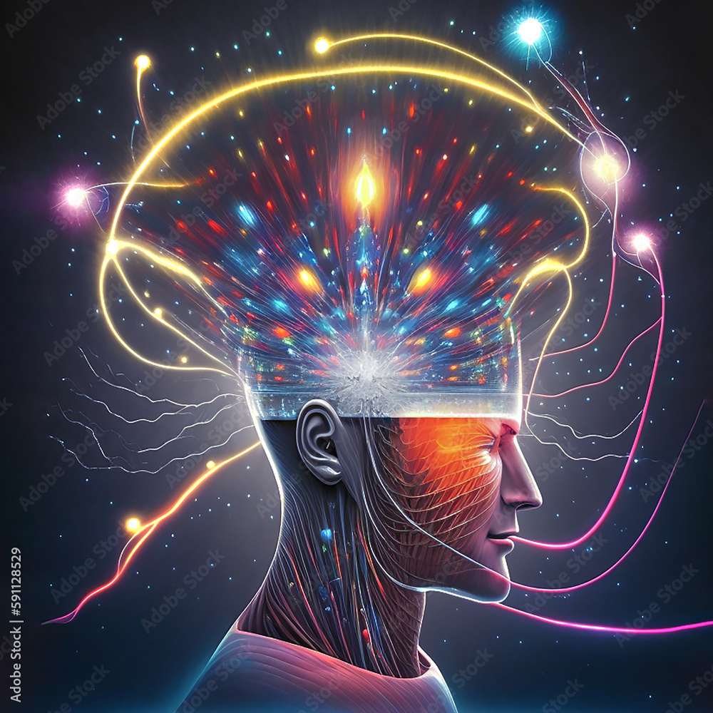 Elements of Mind. 3D illustration of human head and symbols of ...