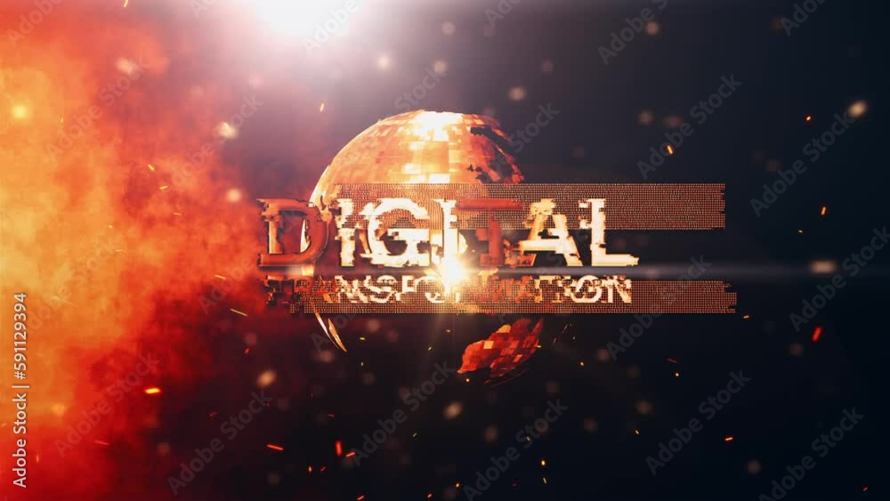 Digital Transformation gold text motion flare effect cinematic trailer ...