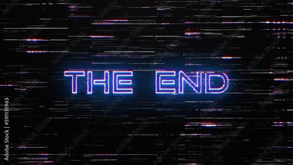 Animation text of THE END glitch blue neon text effect with silver ...