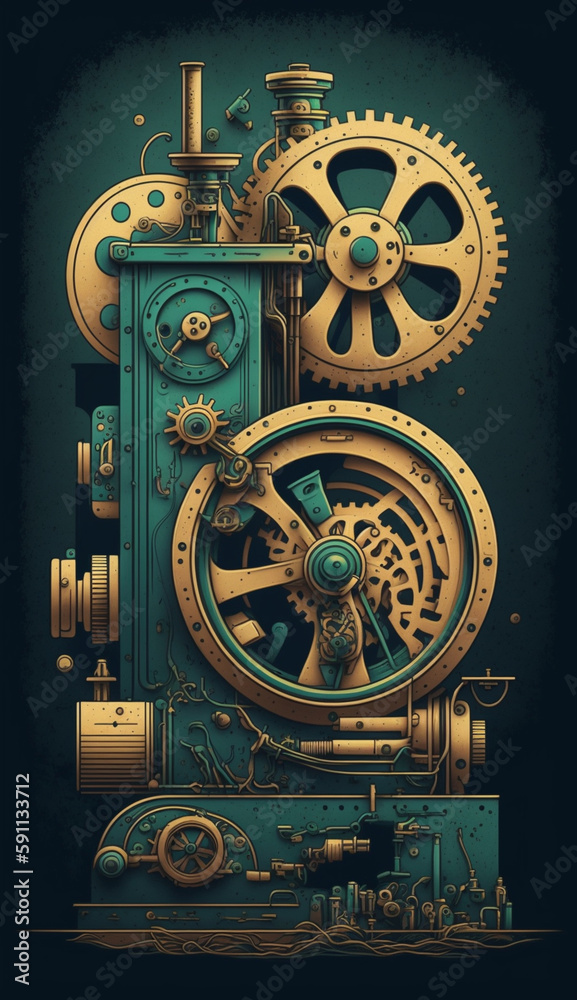 Abstract background with complex mechanical mechanism in action. AI ...
