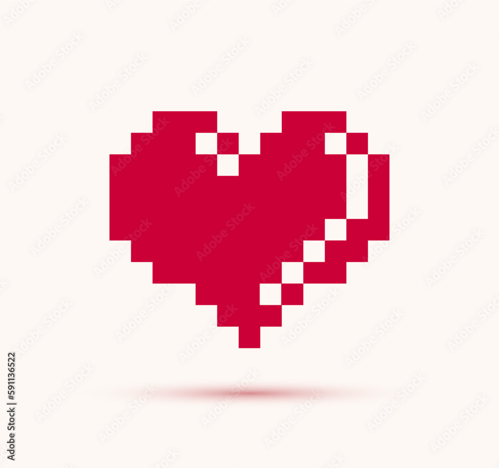 8bit pixel heart vector logo or icon, retro game from 90s 8 bit style ...