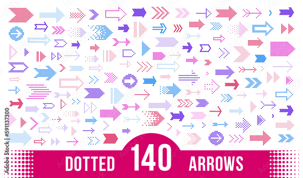 Dotted arrows big vector set of icons or logos, collection of direction ...