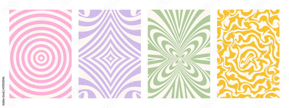 Retro 70s Abstract psychedelic seamless patterns, groovy hippie ...