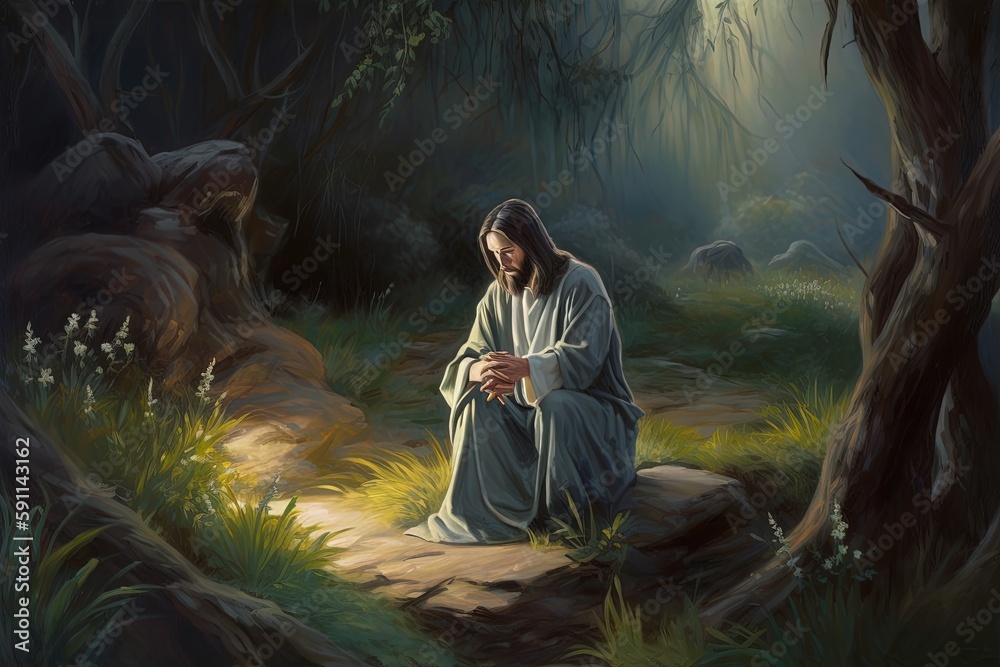 Jesus Christ prays to the Father in the Garden of Gethsemane in the ...