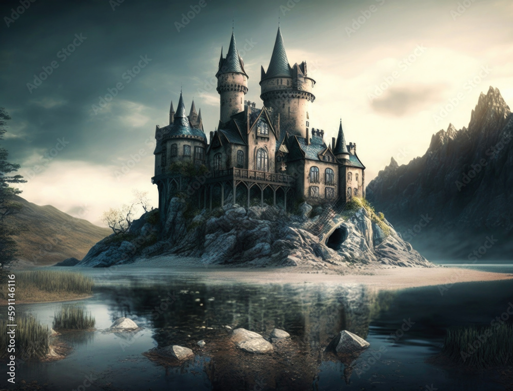 Neuschwanstein Castle, Bavaria, Germany. Wide view. Fantasy castle wide ...