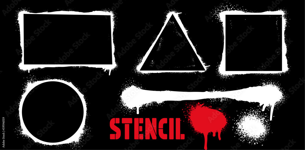 Spray graffiti stencil template. Isolated collection. Black splashes ...