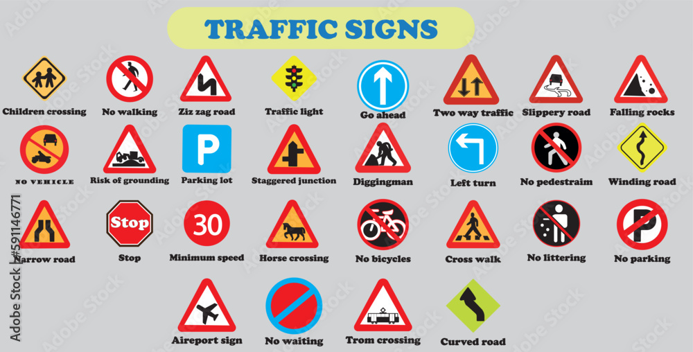 traffic signs,Road signs warn about the situation of traffic rules ...