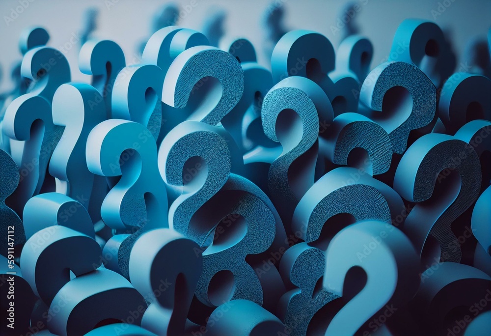Row of question marks with one blue standing out. Business strategy ...