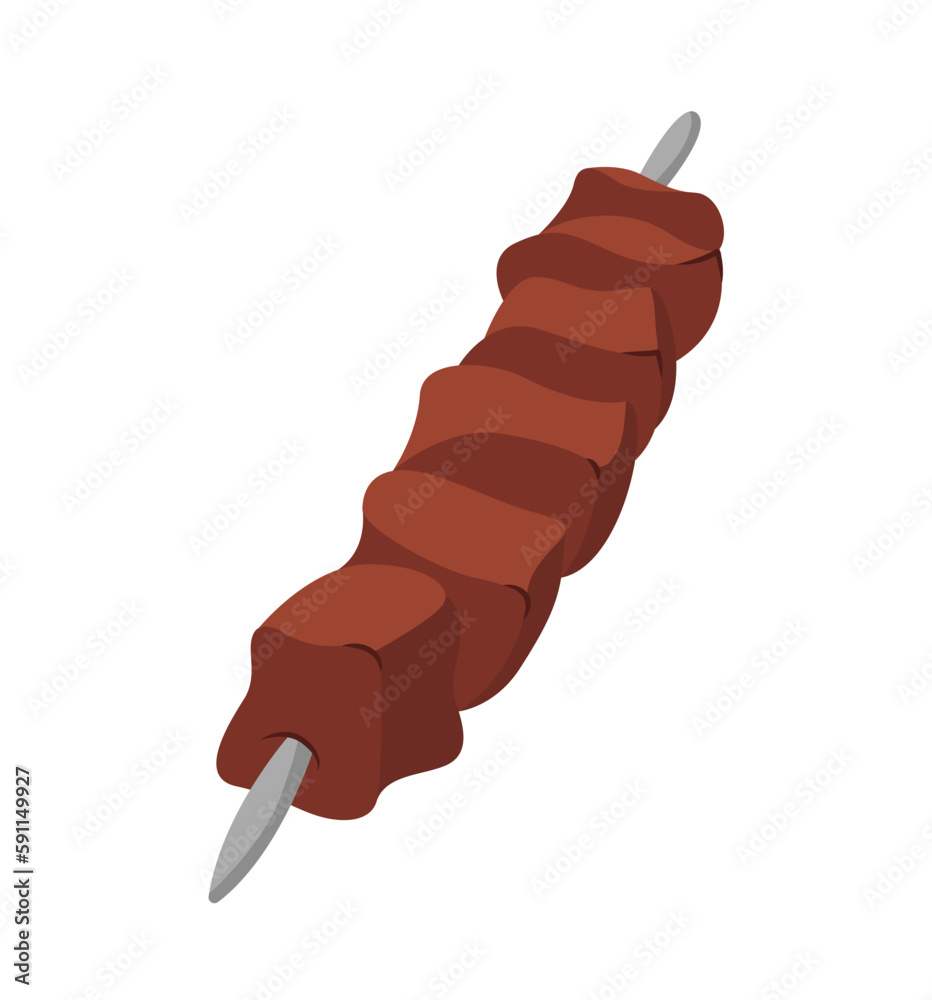 Concept Meat kebab. This illustration is a flat cartoon-style drawing ...