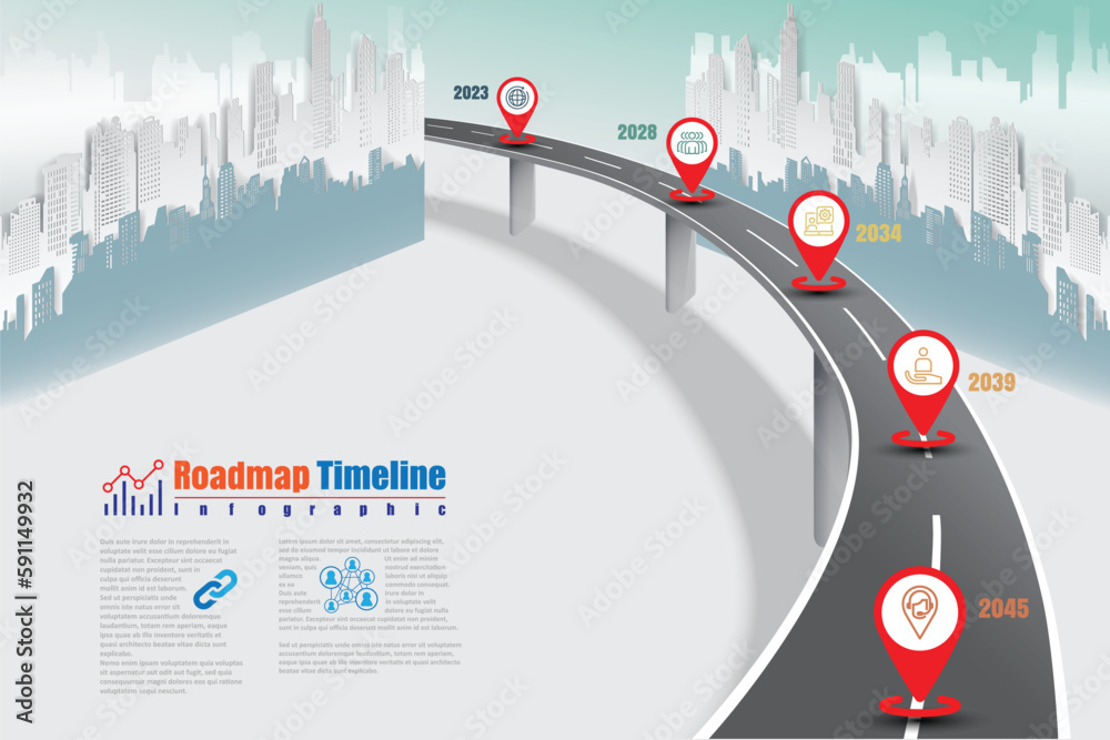 Business roadmap expressway timeline infographic template with pointers ...