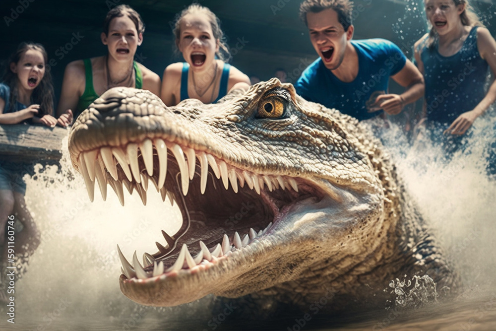 exaggerated depiction of shocked adventurers, abstract, biting ...