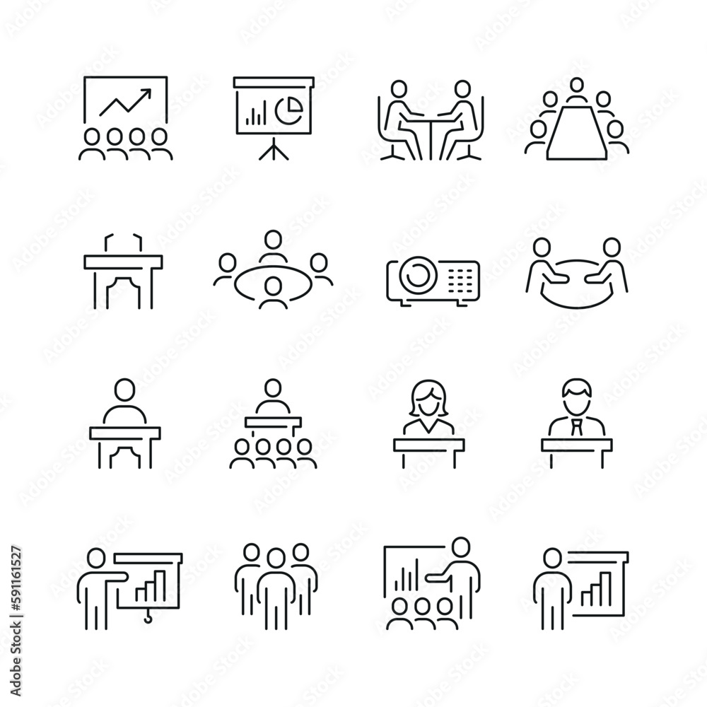 Stockvector Vector line set of icons related with business presentation ...