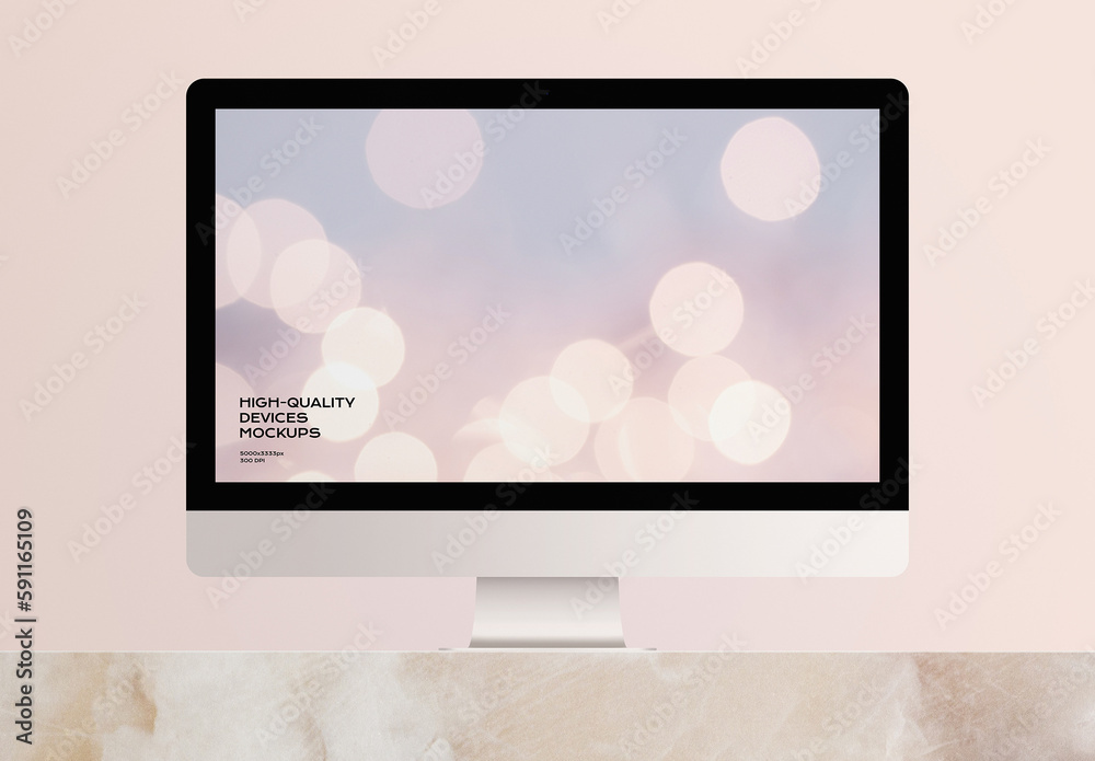 PC Computer Desktop Monitor Screen Device Mockup Template Stock ...
