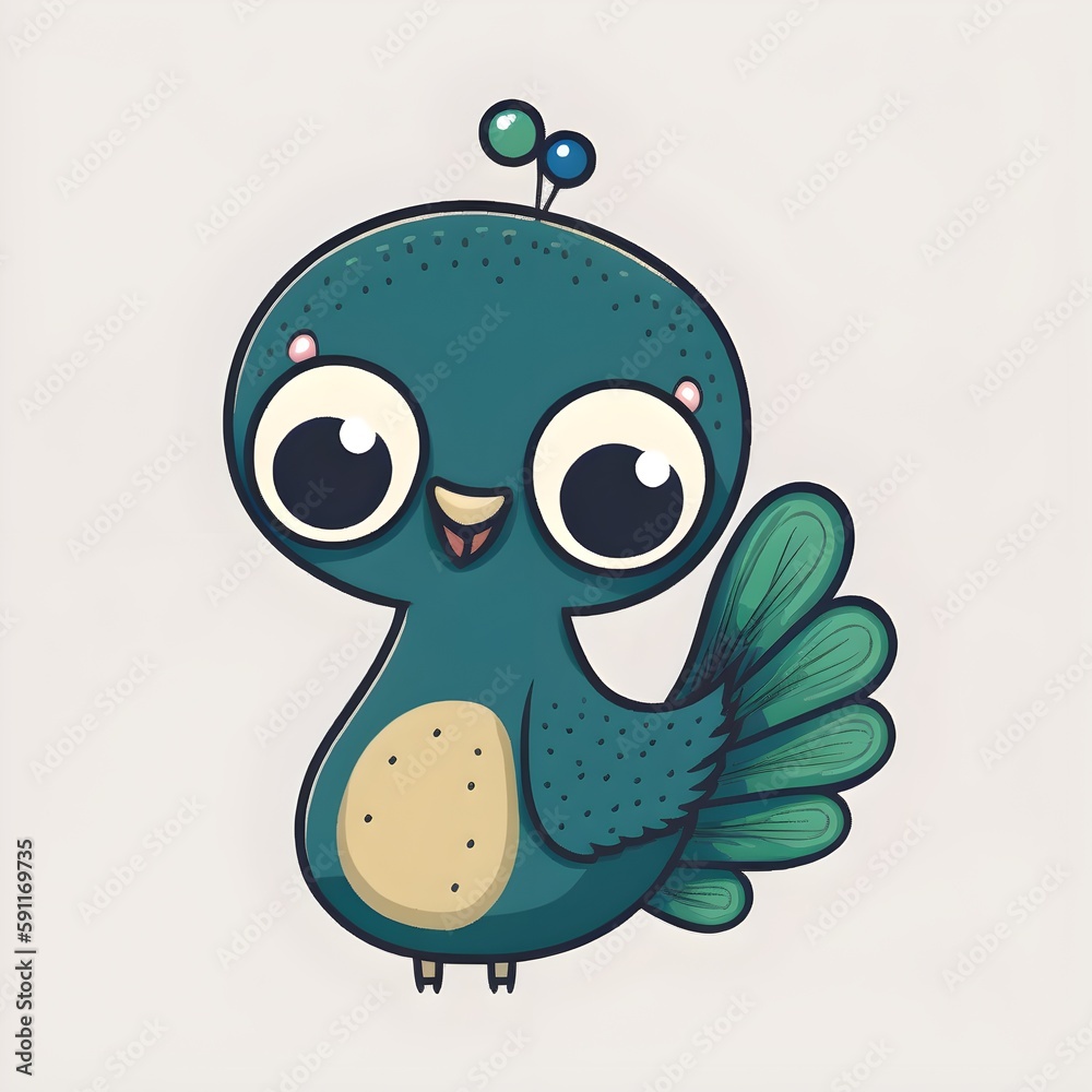 cute handrawn peacock simple with flat colors and a defined outline no ...