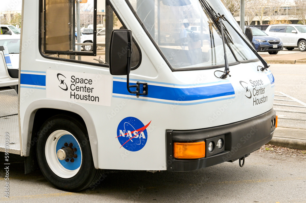 Houston, Texas, USA - February 2023: Front of a land train which takes ...