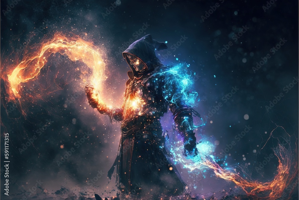 Battlemage in fantasy setting, powerful spell casting by sorcerer ...
