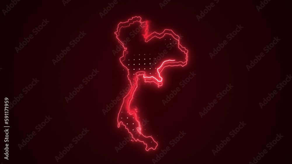 3D Moving Neon Red Thailand Map Borders Outline Loop Background. Neon ...