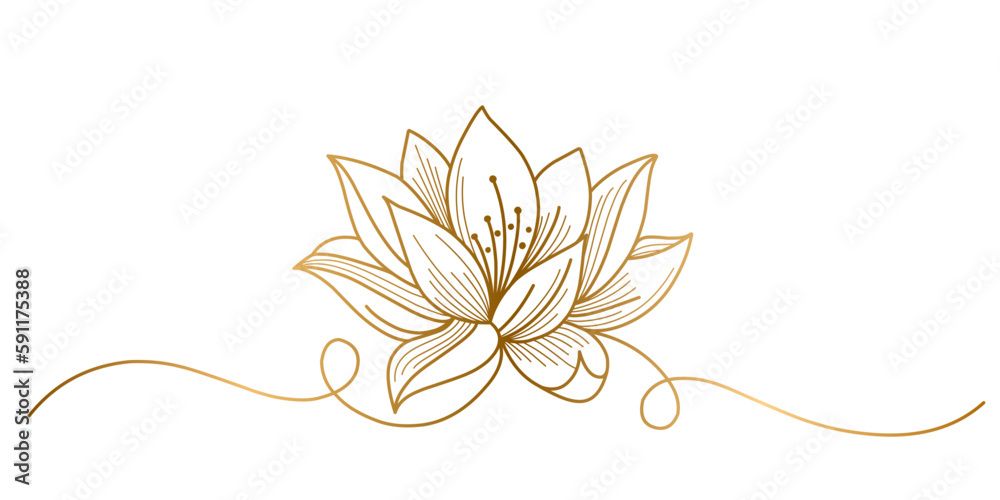 Golden lotus line art vector illustration, vesak day element design ...