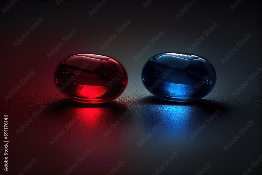 Red and blue pill. Symbols of choice between reality (red) and illusion ...
