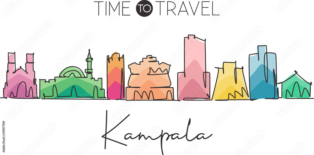 One continuous line drawing of Kampala skyline, Uganda. Beautiful city ...