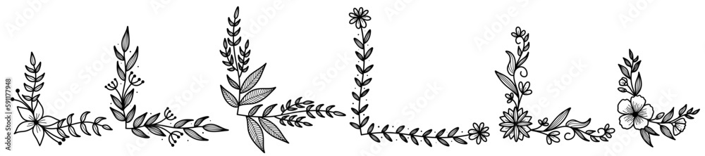 Flower corner line. Wedding border frame Stock Vector | Adobe Stock