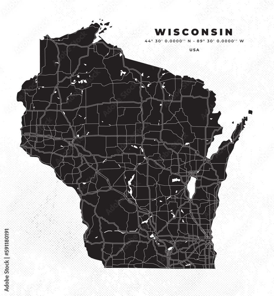 Wisconsin Map Vector Poster and Flyer Stock Vector | Adobe Stock