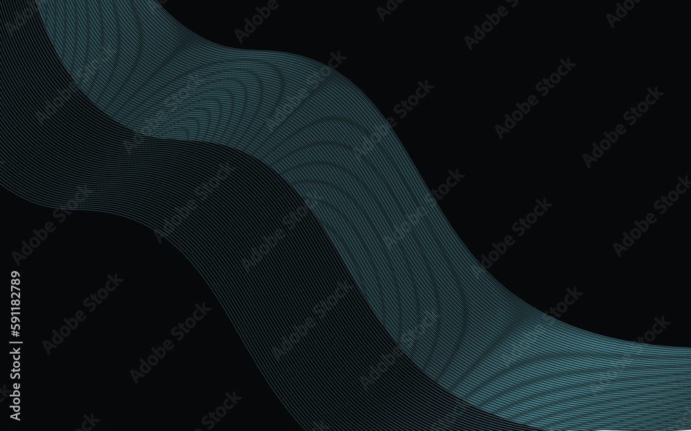Blue Wavy line art isolated on a black background, element for ...