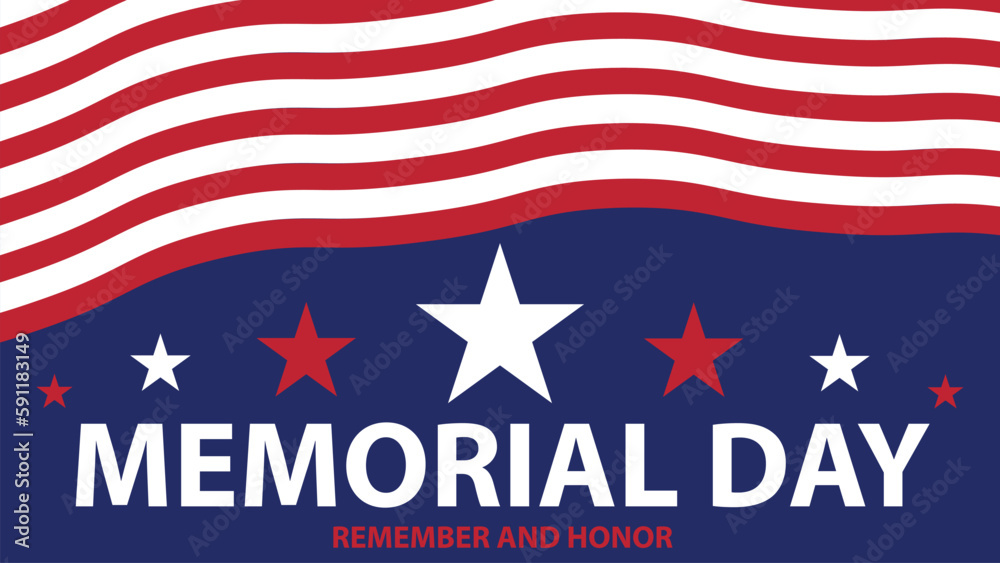 Memorial Day vector horizontal banner design with United States of ...