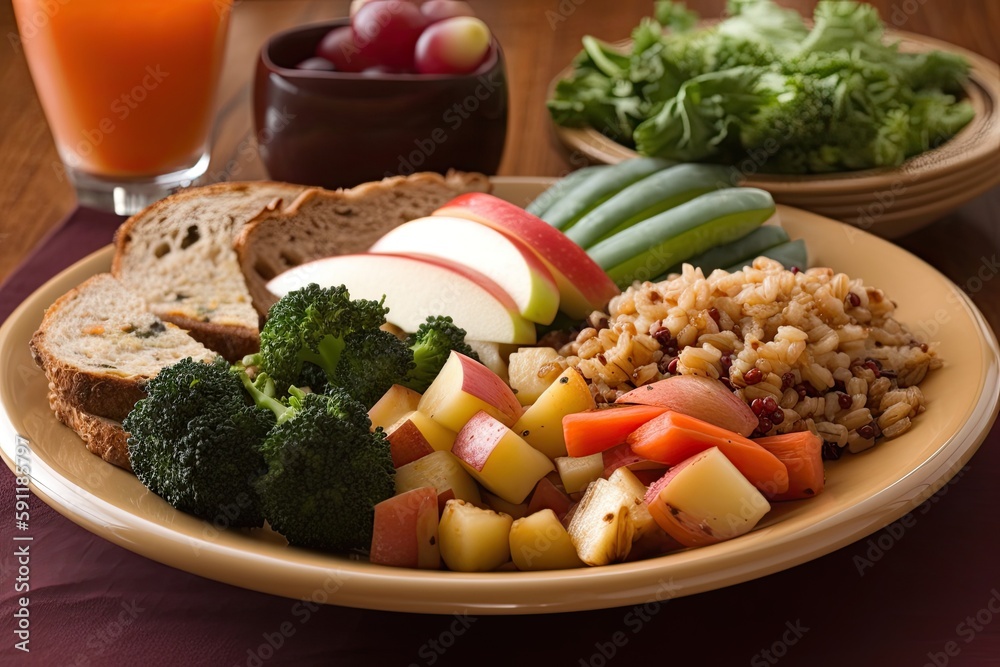 close-up of warm and inviting plate of food with fruits, vegetables ...