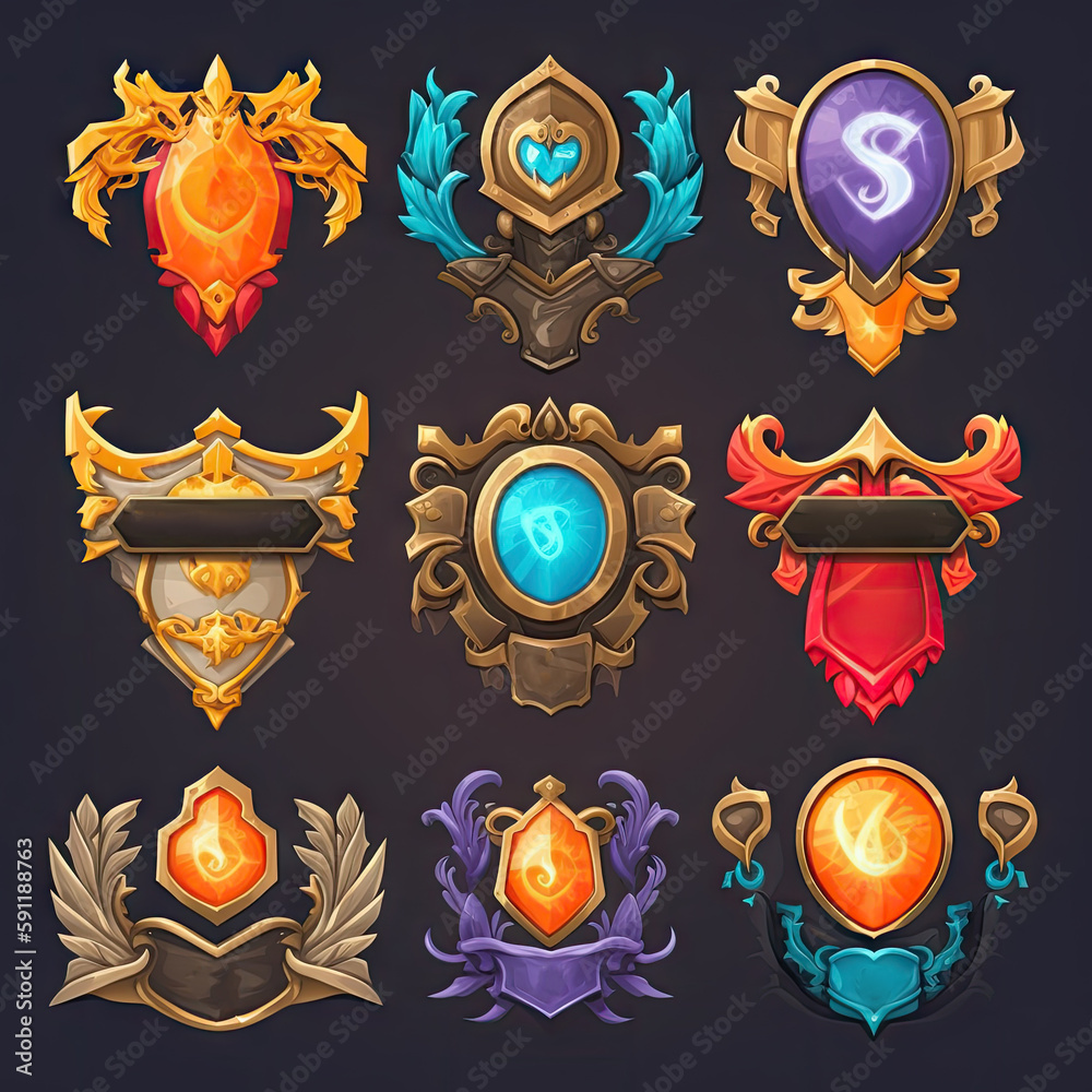 2d casual game ranking badges, icons, emblems made with Generative AI ...
