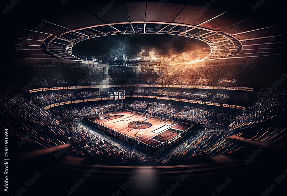 Professional basketball arena in 3D. Tribunes with sport fans ...