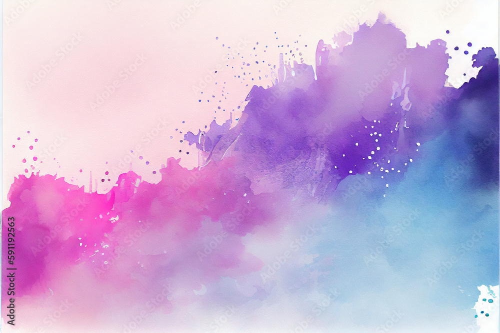 Stained and blurry diffuse spots of colored watercolor on white paper ...