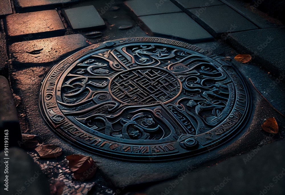 Manhole covers on the streets, providing access to underground ...