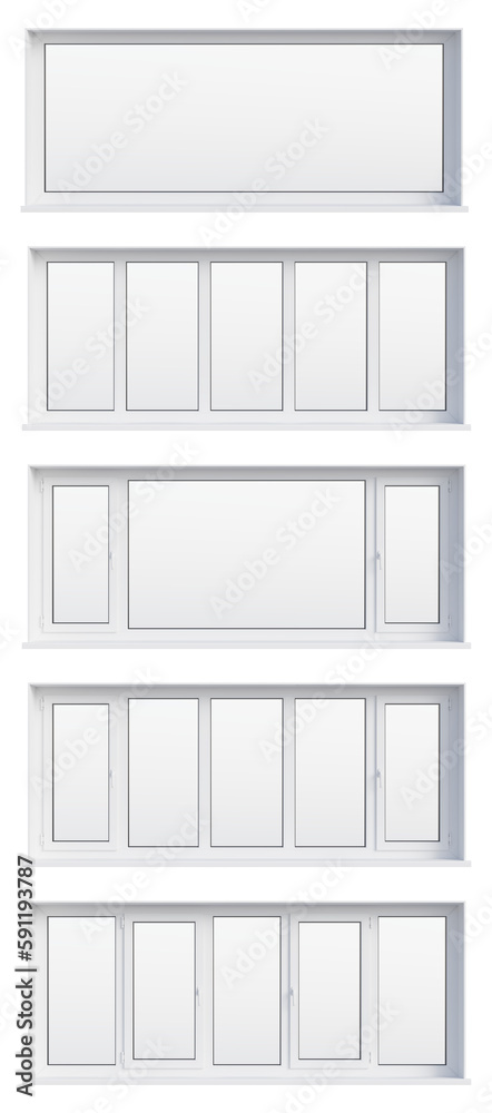 Set of different configurations of big white isolated casement windows ...
